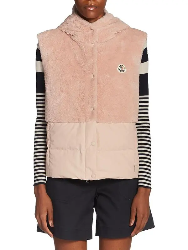 Moncler Floy Mixed Media Hooded Vest - Light Pink