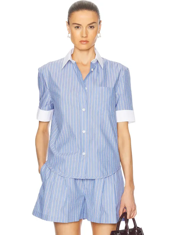 Marni Short Sleeve Button Up Top - Blue China