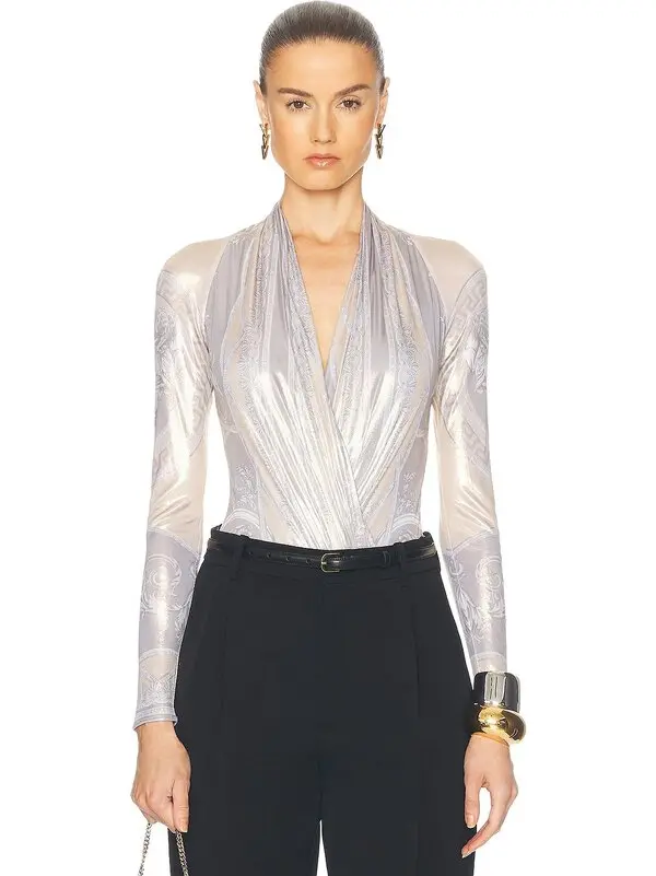 Versace Long Sleeve Bodysuit - Silver Grey & Champagne