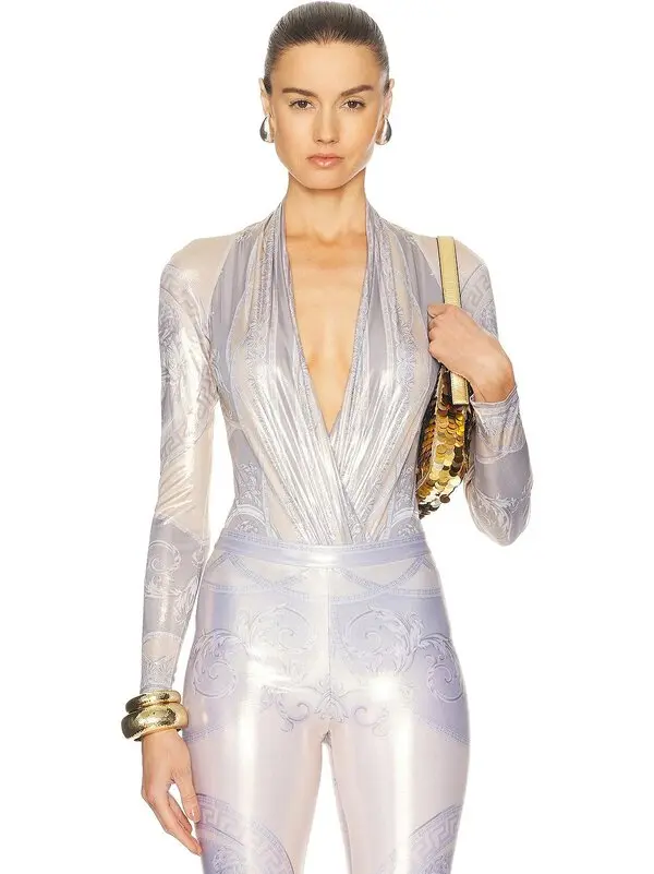 Versace Long Sleeve Bodysuit - Silver Grey & Champagne