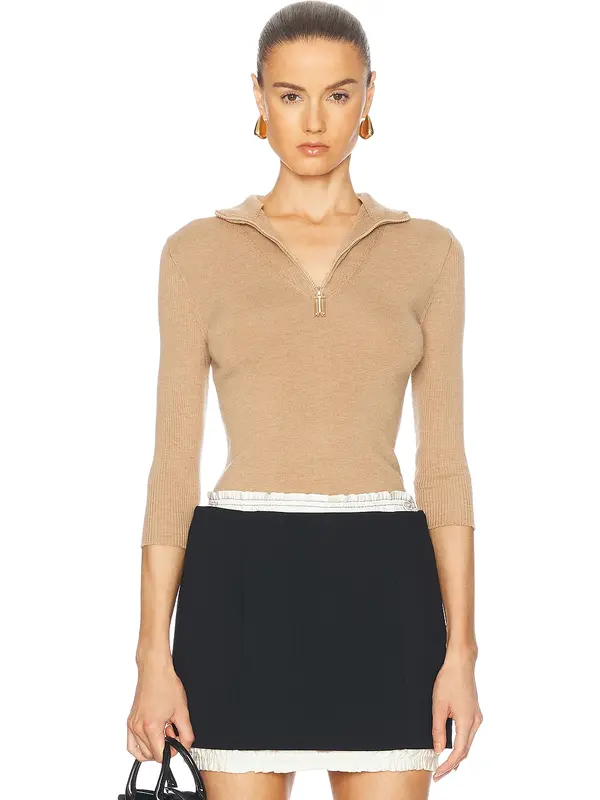 Victoria Beckham Half Zip Short Sleeve Top - Sandstorm