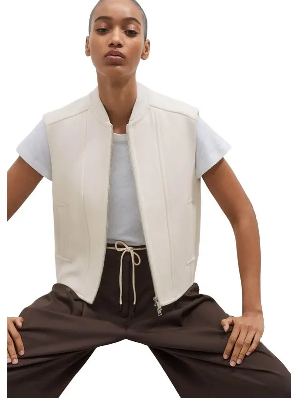 ME+EM Luxe Wool Sleeveless Biker Jacket - Ivory
