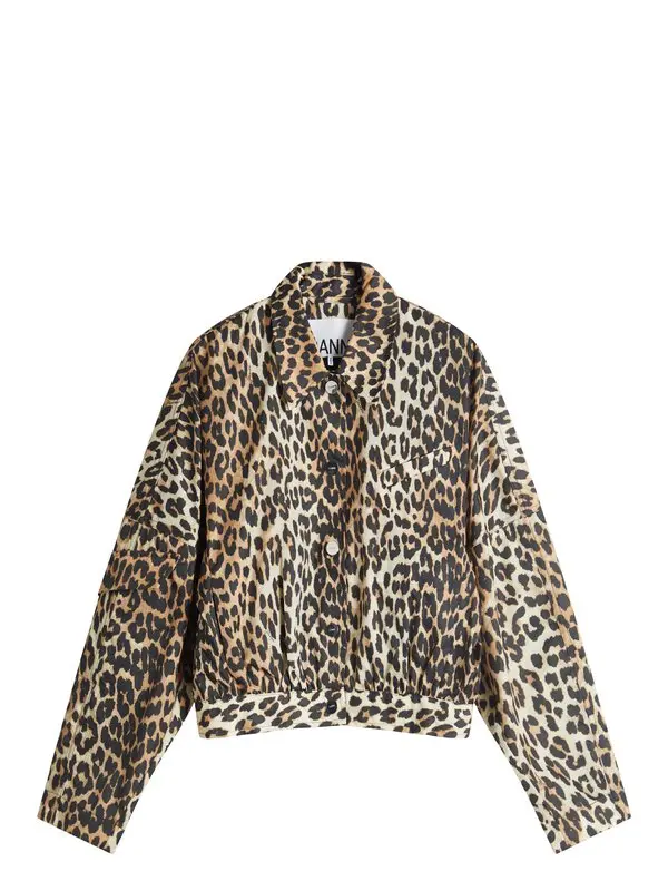 GANNI Duchesse Nylon Short Jacket - Leopard