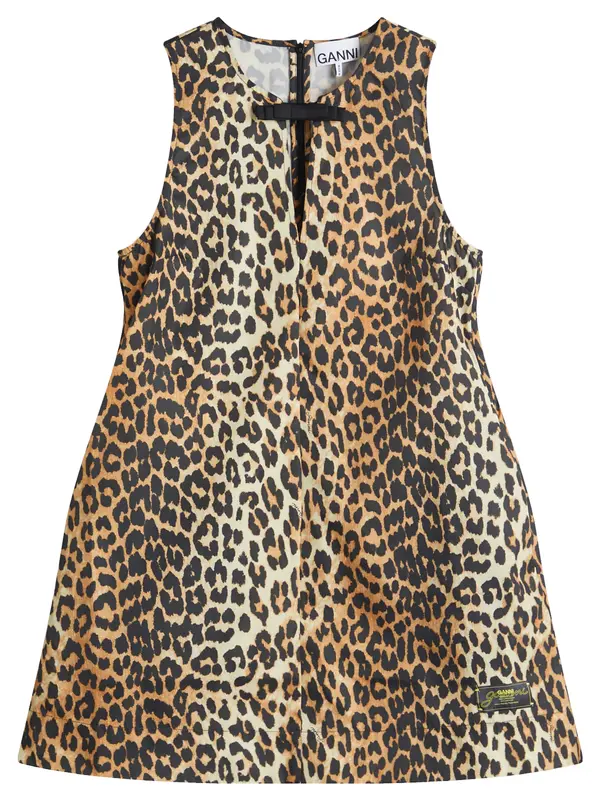 GANNI Duchesse Nylon Mini Dress - Leopard