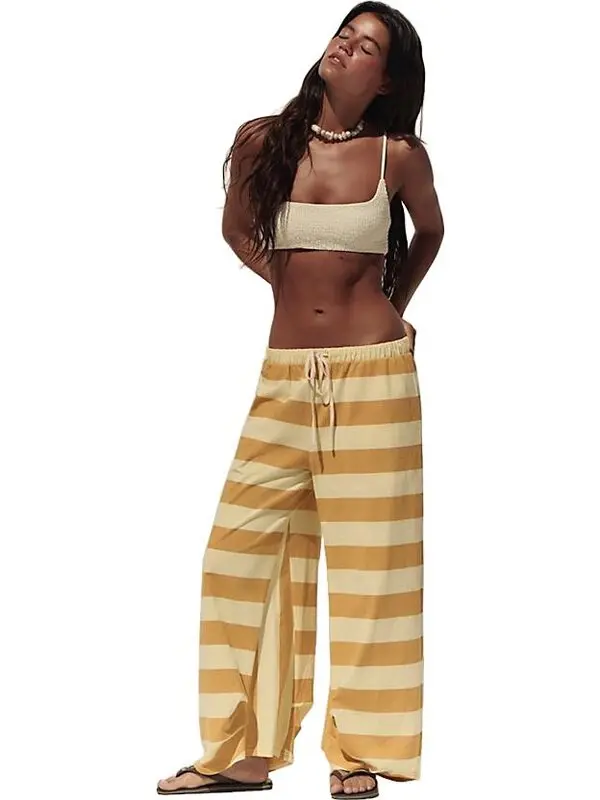Free People Striped Wide-leg Pants - Golden Combo