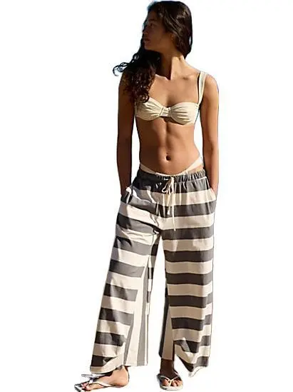 Free People Striped Wide-leg Pants - Ivory Combo
