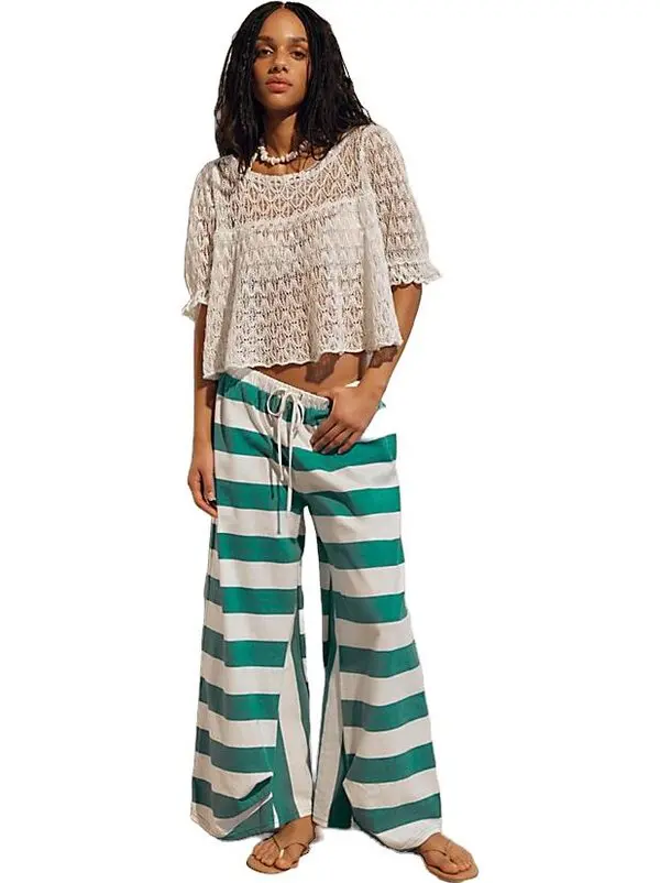 Free People Striped Wide-leg Pants - Vivid Green Combo