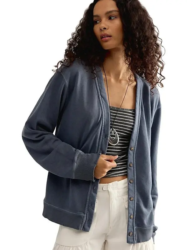 Free People Relaxed Fit Terry Cardigan - Deeper Iris