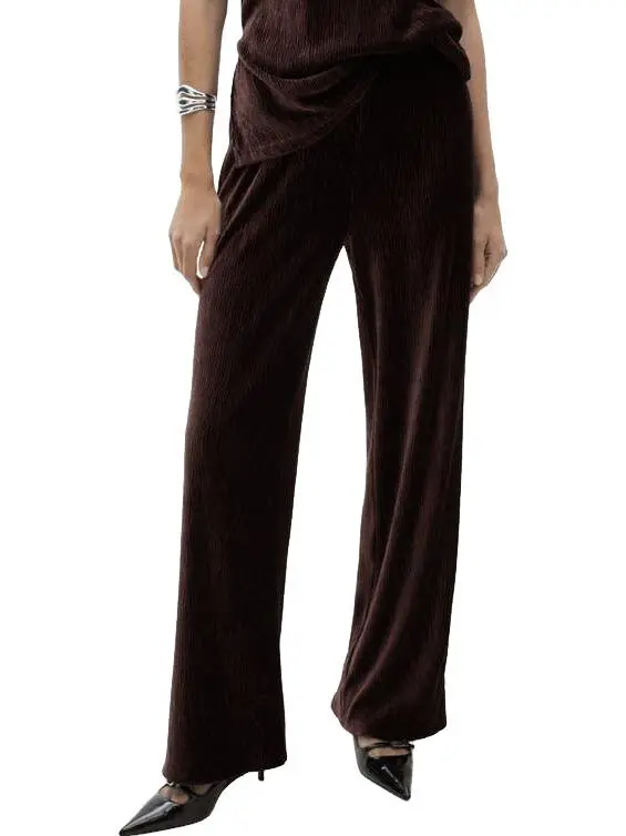 Mango Velvet Straight Leg Pants - Burgundy