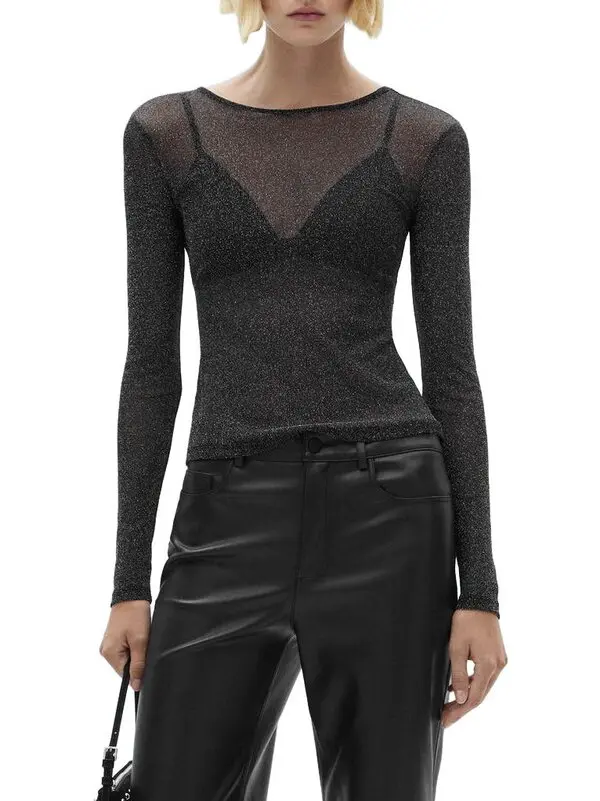 Mango Sheer Metallic Top - Black