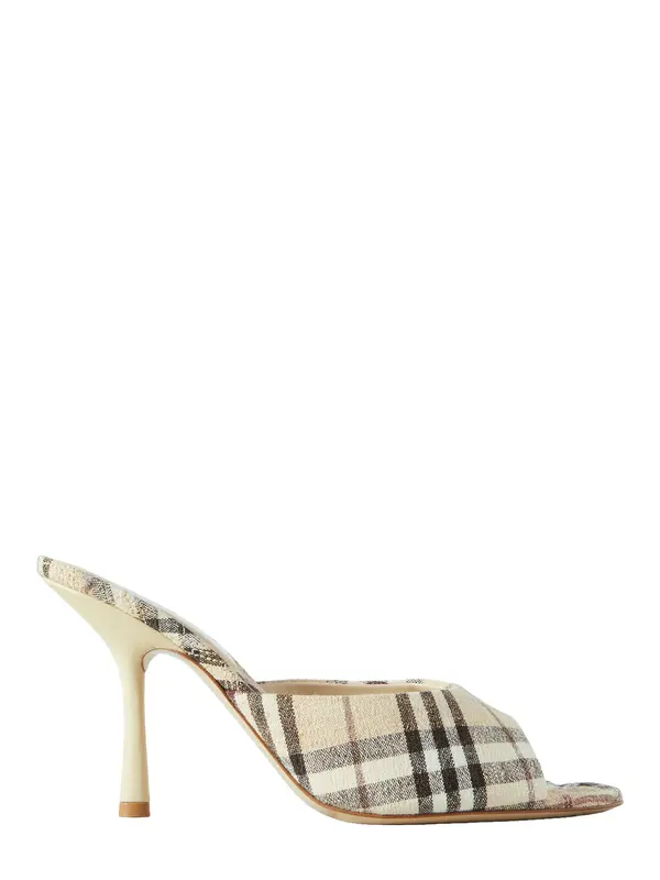 Burberry Checked Linen Mules - Cream