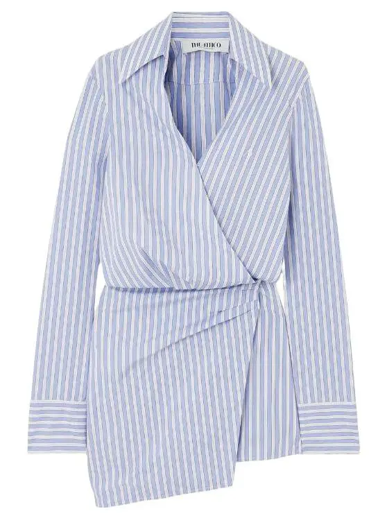 Attico Striped Cotton-poplin Mini Dress - Blue