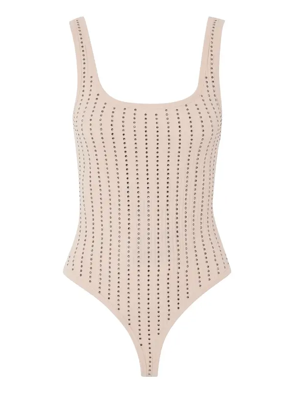 Attico Crystal-embellished Ribbed Bodysuit - Ecru