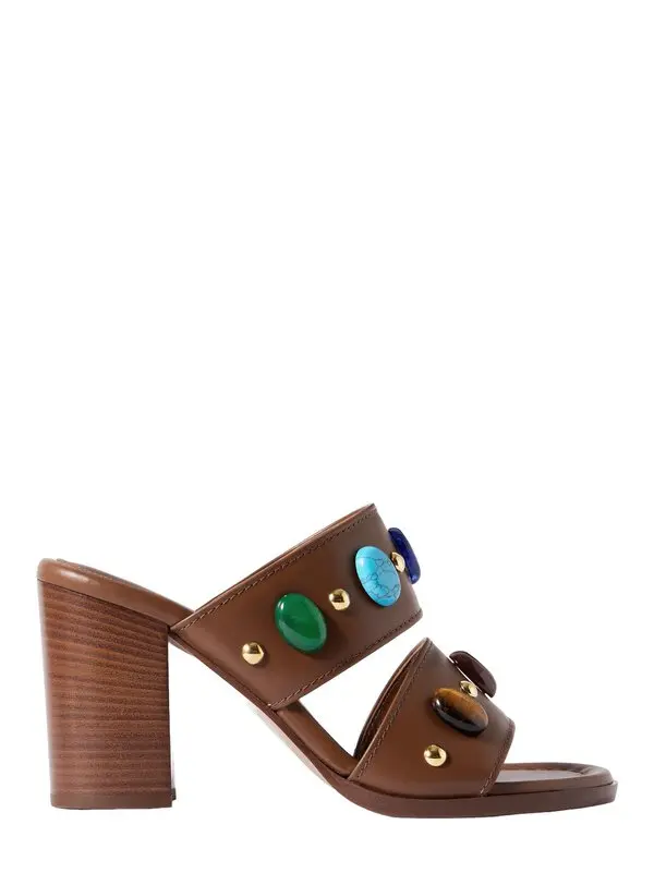 GIANVITO ROSSI 90 Embellished Leather Sandals - Brown