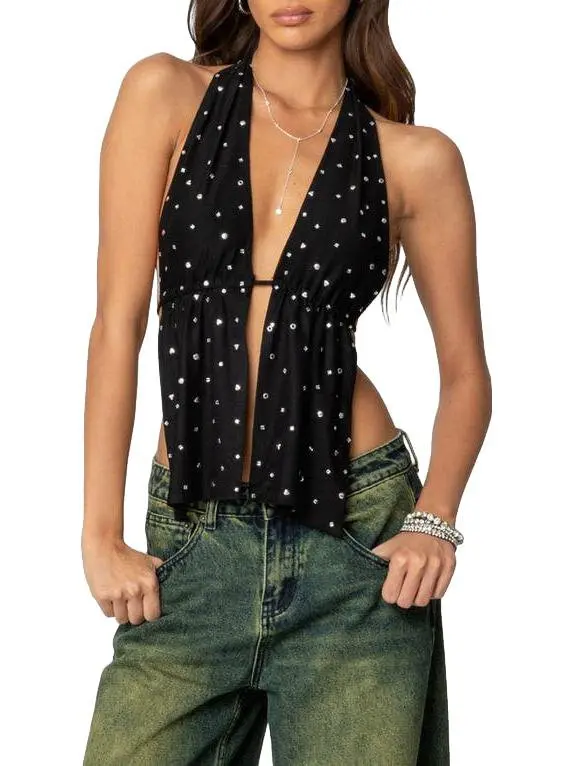 EDIKTED Studded Halter Top - Black