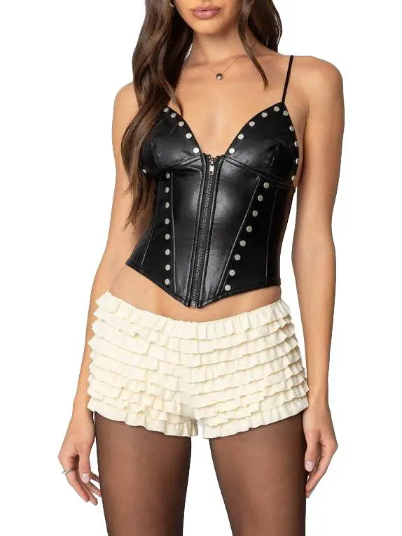 EDIKTED Studded Faux Leather Corset Top - Black
