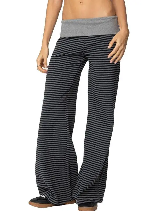 EDIKTED Meggy Colorblock Stripe Pants - Black-and-gray