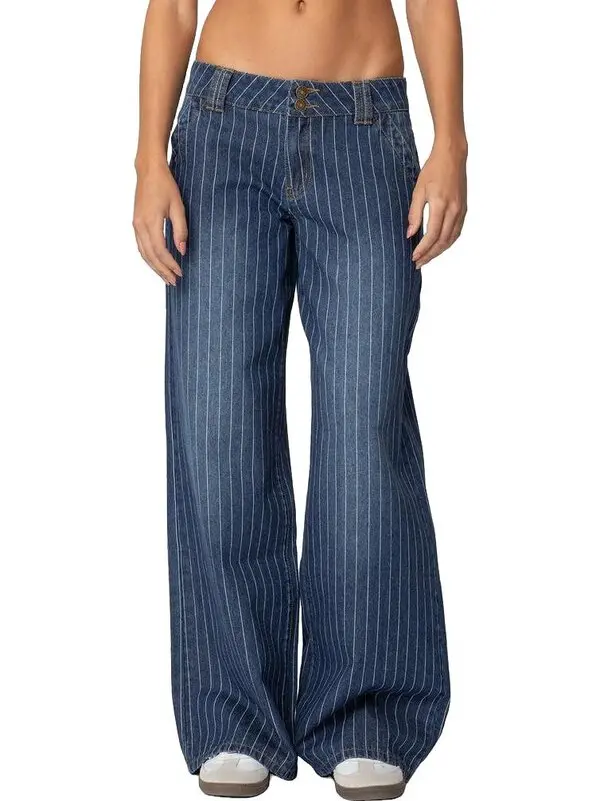 EDIKTED Cory Stripe Low Rise Wide Leg Jeans - Blue