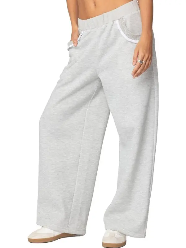EDIKTED Ashtin Ruffle Trim Sweatpants - Gray-melange