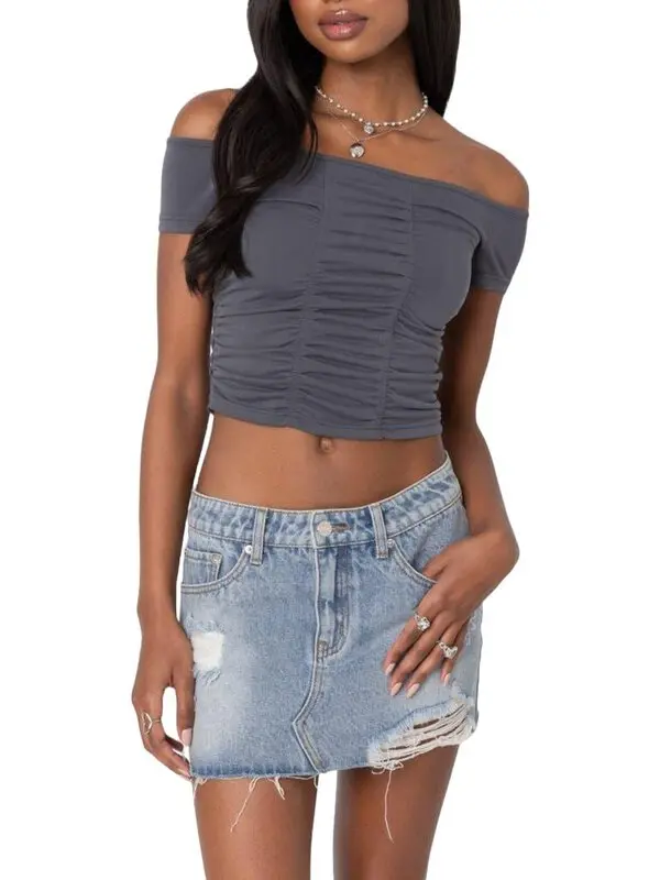 EDIKTED Off-the-shoulder Ruched Top - Dark-gray