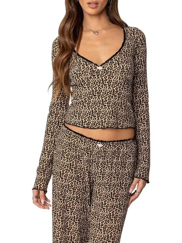EDIKTED Leopard Print Long Sleeve Top - Mix