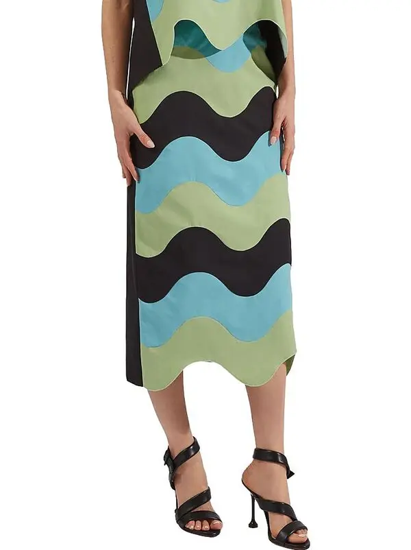 La DoubleJ Pencil Intarsio Waves Skirt - Color Block Nero Black