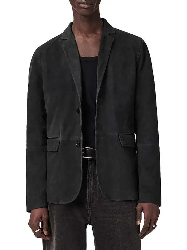 ALLSAINTS Monet Waxed Suede Regular Fit Blazer - Agate Blue