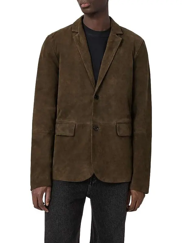 ALLSAINTS Monet Waxed Suede Regular Fit Blazer - Dark Olive
