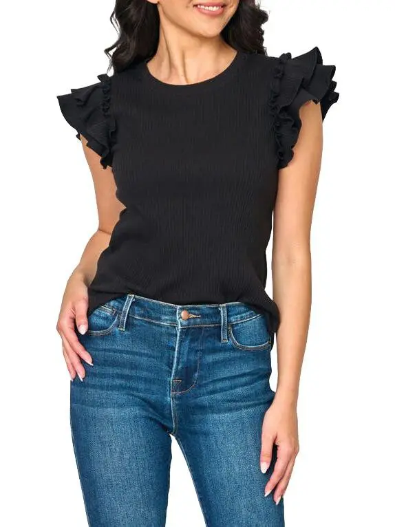 GIBSONLOOK Flutter Sleeve Rib Top - Black