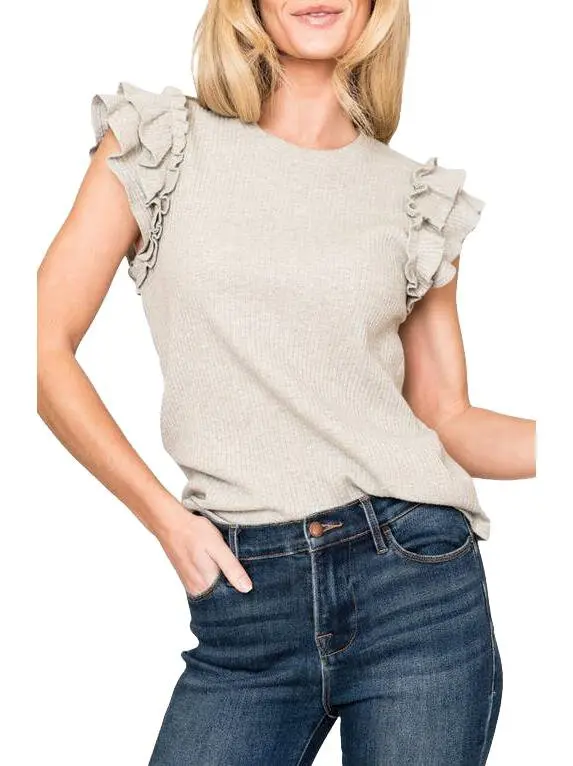 GIBSONLOOK Flutter Sleeve Rib Top - Heather Grey