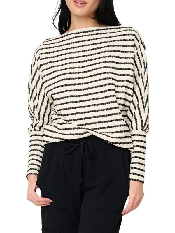 GIBSONLOOK Striped Dolman Sleeve Sweater - Natural/black Stripe
