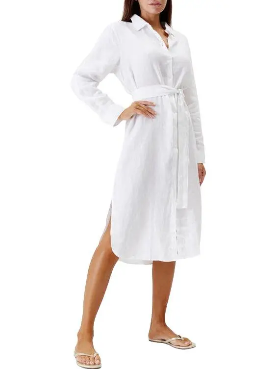 Melissa Odabash Dania Long Sleeve Linen Shirt Dress - White