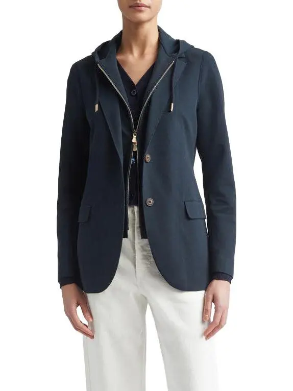 Eleventy Cotton-blend Knit Blazer With Removable Hooded Bib - New Blue