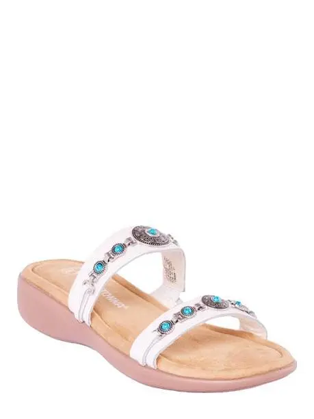 Minnetonka Brenn Slide Sandal - White Turquoise