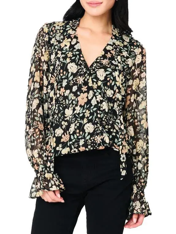 GIBSONLOOK Floral Print Surplice Top - Black Multi Floral