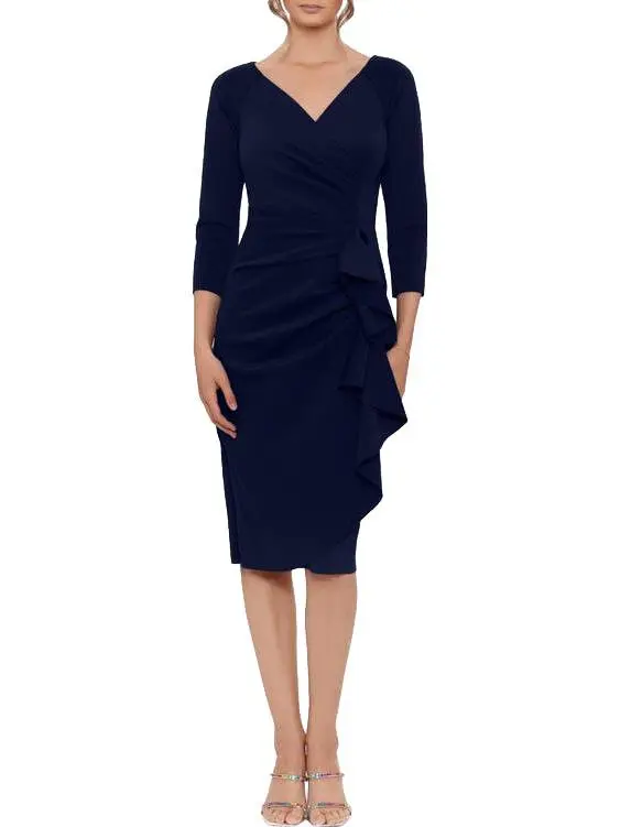 XSCAPE EVENINGS Ruffle Scuba Knit Cocktail Sheath Dress - Midnight