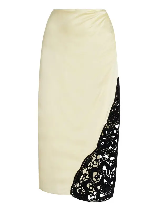 Alejandra Alonso Rojas Silk Midi Skirt With Crochet Detail - Yellow
