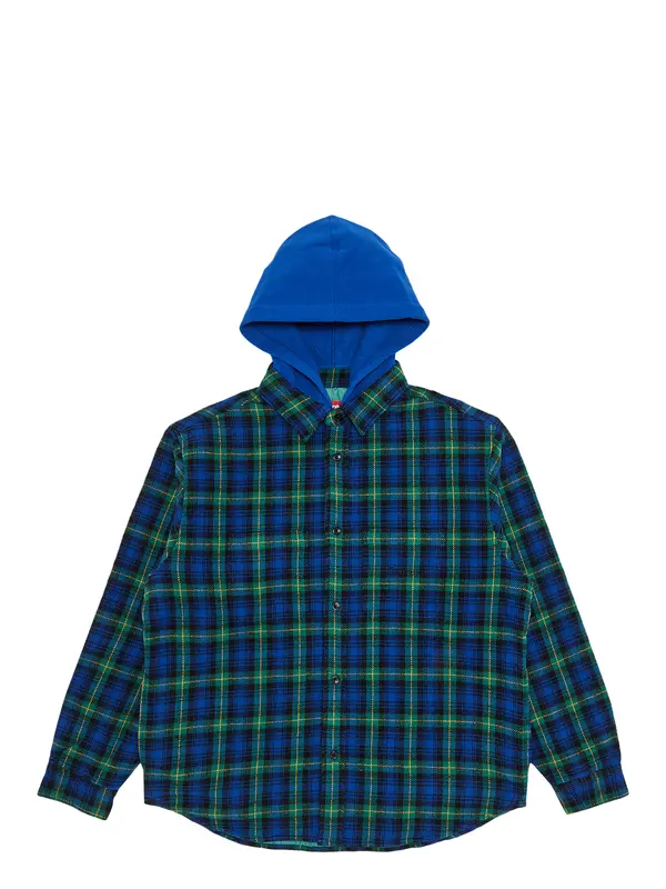 Supreme Tartan Flannel Hooded Shirt - Blue