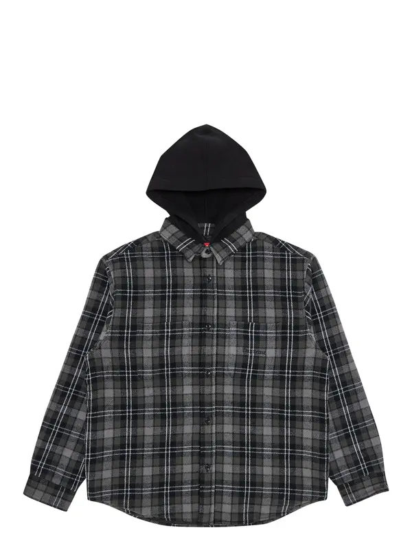 Supreme Tartan Flannel Hooded Shirt - Black