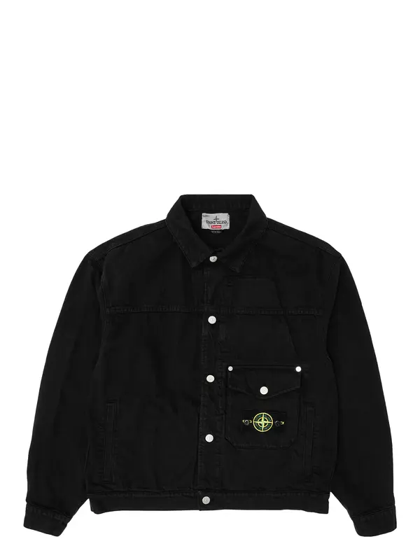 Supreme X Stone Island Denim Trucker Jacket - Black