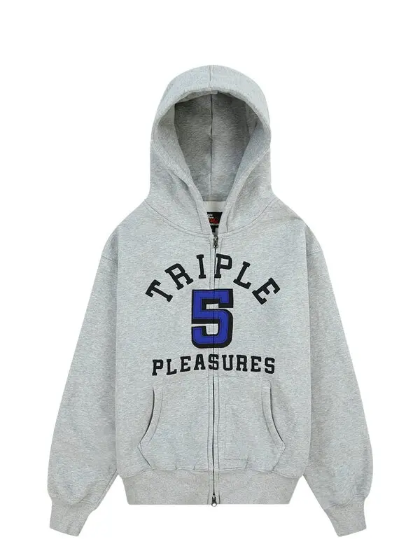 PLEASURES X Triple 5 Soul Applique Zip Up Hoodie - Grey