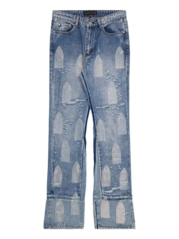 WHO DECIDES WAR BY EV BRAVADO Rhinestone Embellished Denim - Blue