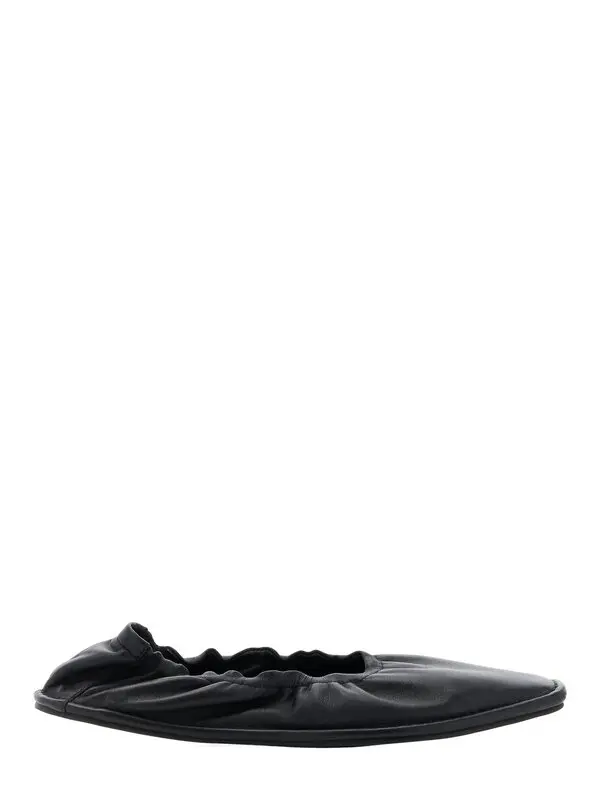 ST. AGNI Gathered Leather Ballet Flats - Black