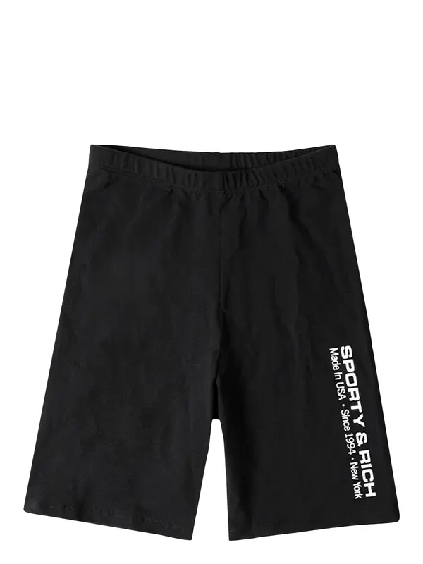 SPORTY & RICH Logo Printed Fitted Shorts - Black