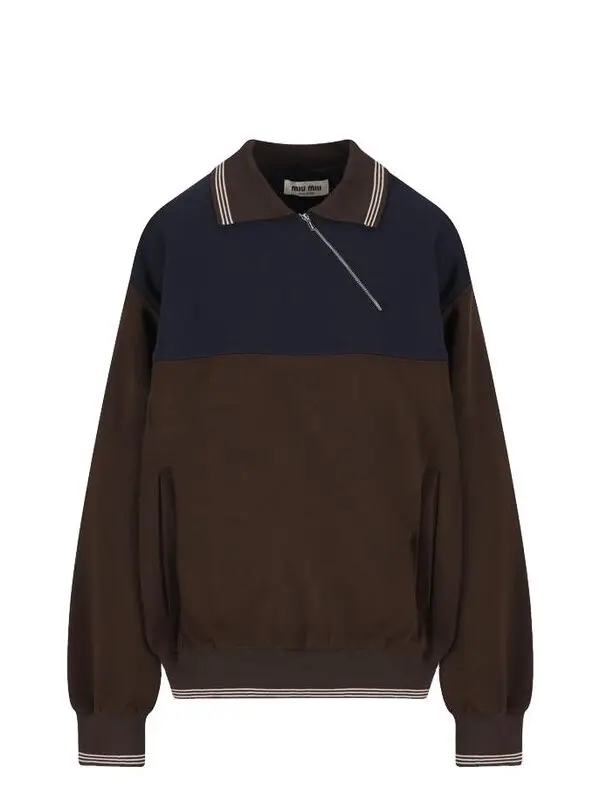 Miu Miu Viscose Zipper Sweatshirt - Cacao+blu