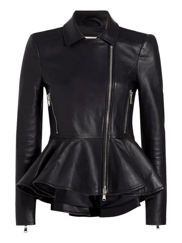 L'AGENCE Lyric Leather Peplum Biker Jacket - Black