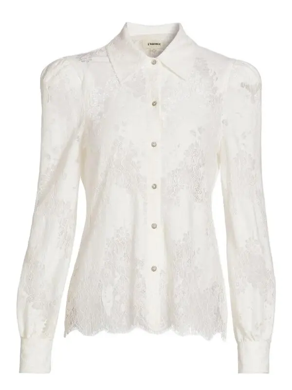 L'AGENCE Jenica Floral Lace Blouse - Ivory