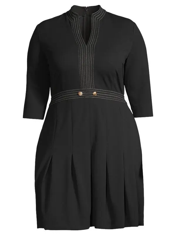 Ming Wang Pleated Knee-length Dress - Black