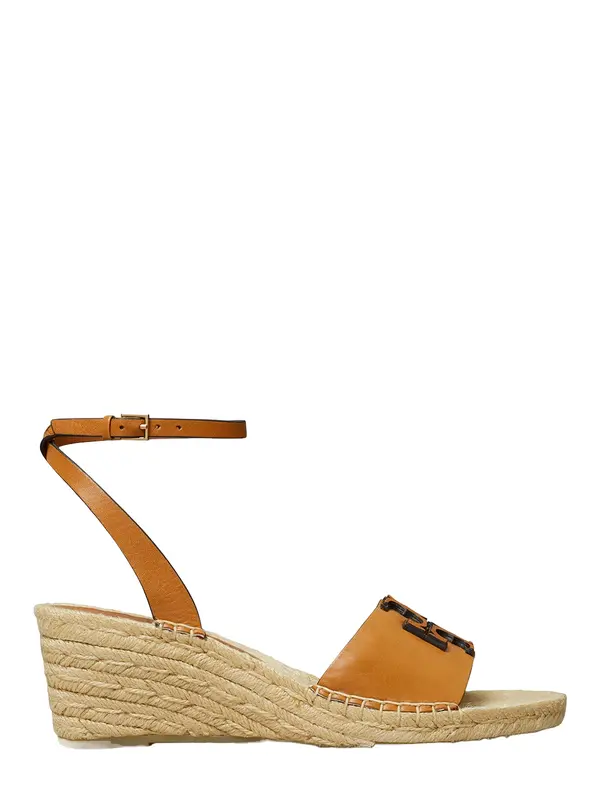 Tory Burch Ines Leather Double T Espadrille Sandals - Tan