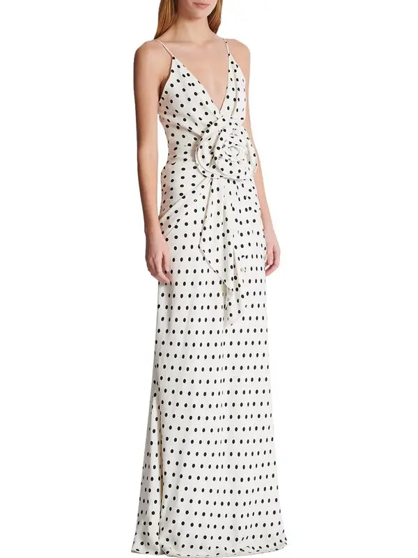 Balmain Plunging Rose Polka-dot Gown - Whiteblk